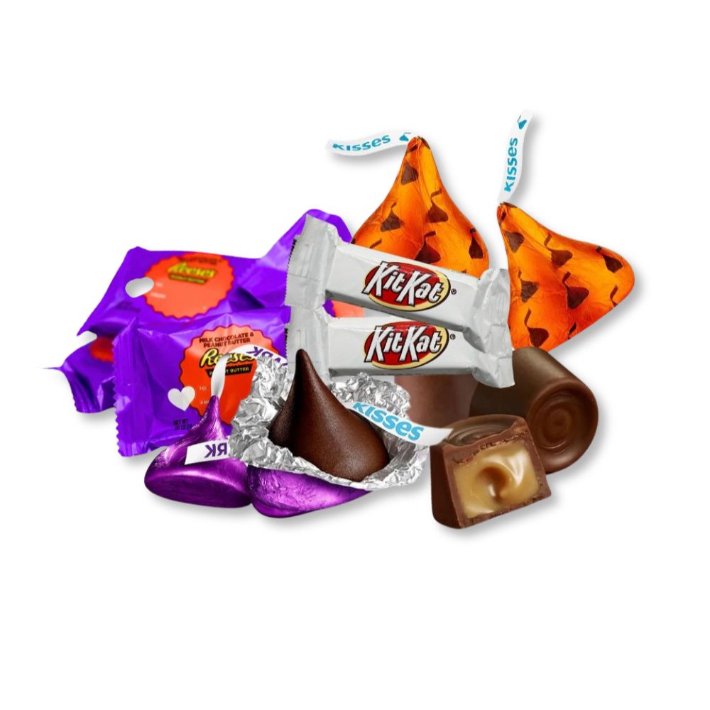 Halloween Mix2: kitKat white Chocolate, Kisses Dark, Hazelnut, Reese's – Candy In Bulk